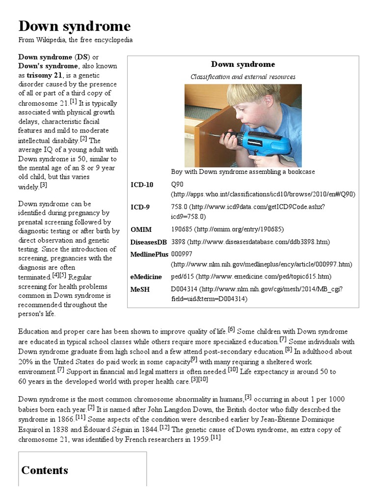 Down Syndrome - Wikipedia, The Free Encyclopedia | PDF | Down Syndrome ...