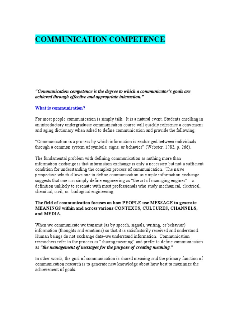 Communication Competence Notes | Competence (Human Resources ...