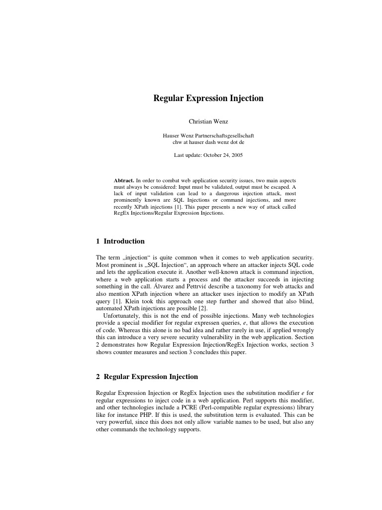 Reg Ex Injection | PDF | Regular Expression | Php