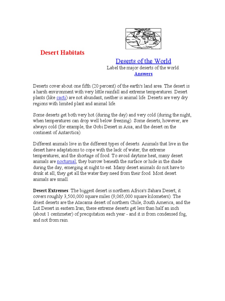 Desert Habitats: Deserts of The World | PDF | Desert | Rain