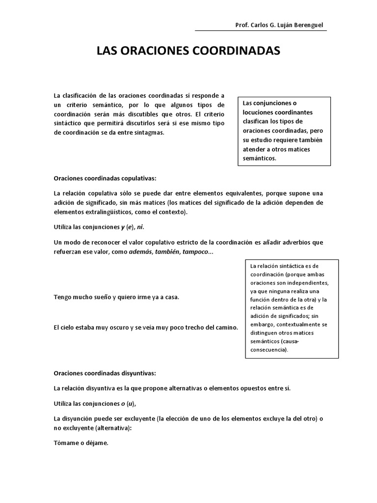 Tipos de Oraciones Coordinadas | PDF | Oración (Lingüística) | Sintaxis