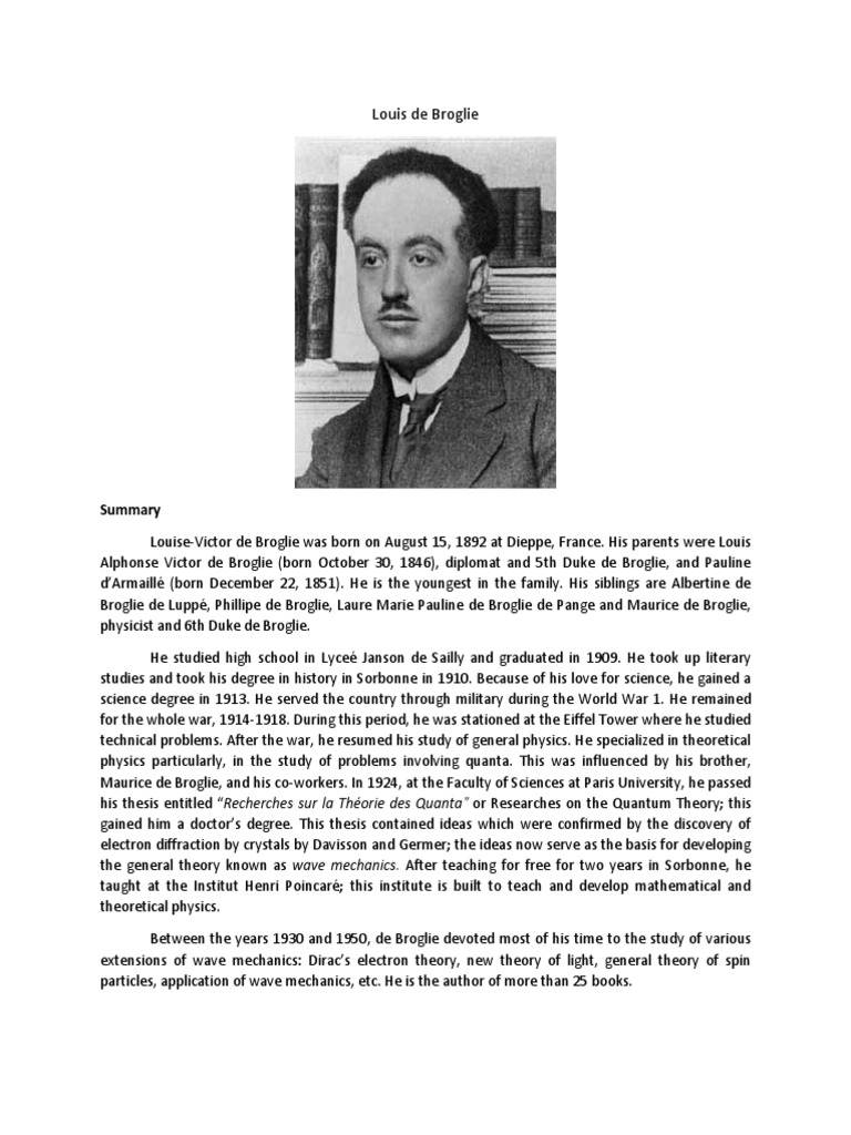 Louis de Broglie: Wave-Particle Duality Pioneer | PDF | Quantum ...