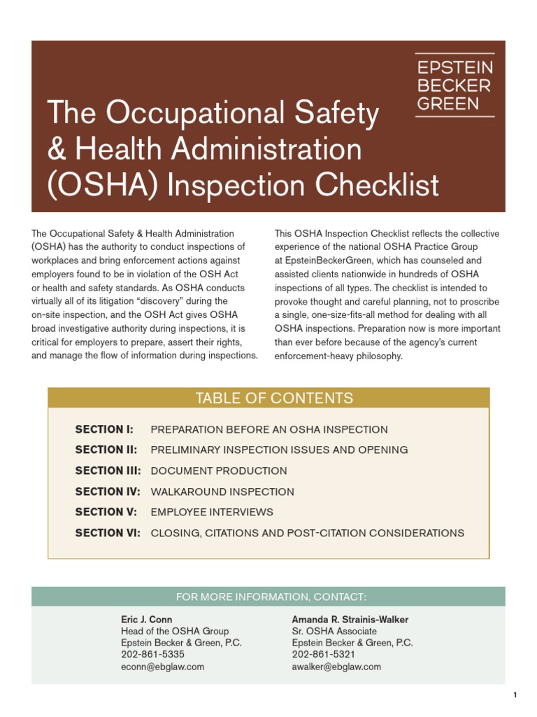 OSHA Inspection Checklist | PDF | Occupational Safety And Health ...