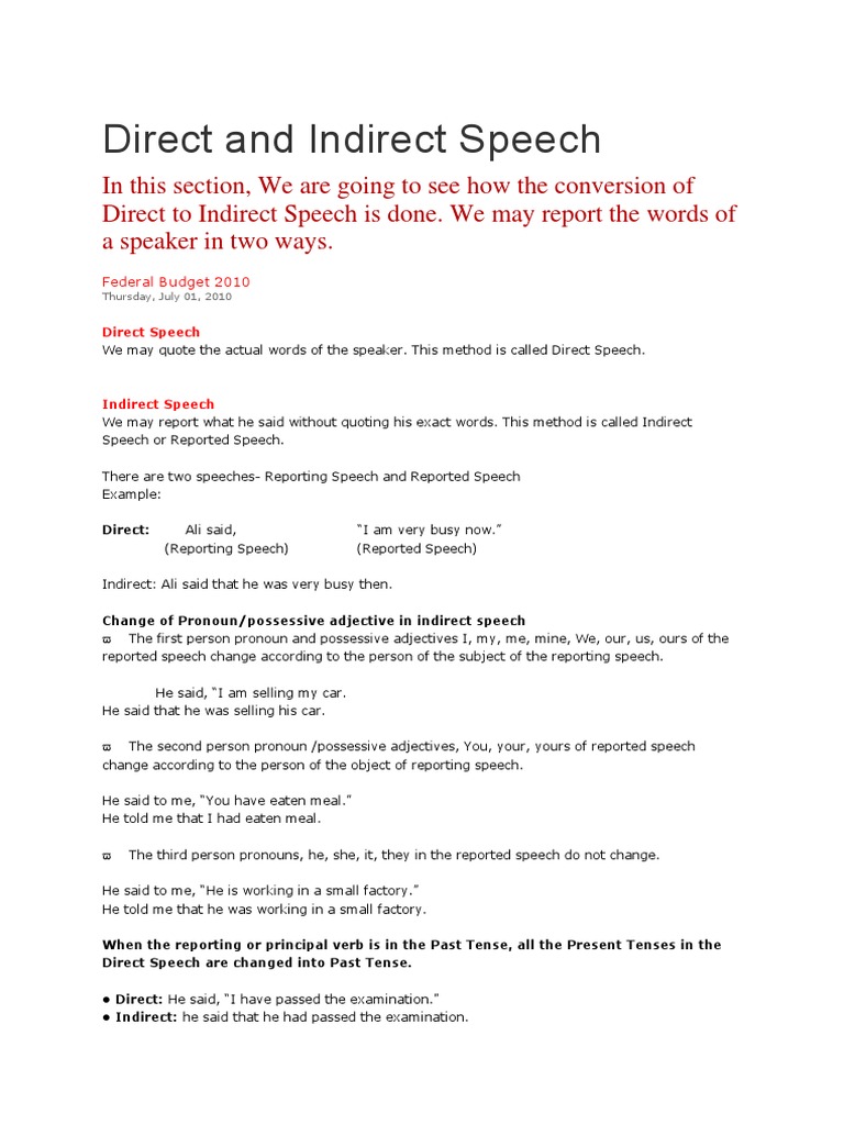 Direct and Indirect Speech | PDF | Verb | Linguistics