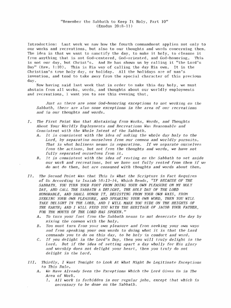 Sabbath Observance and Recreation Guidelines | PDF | Shabbat | Ten ...
