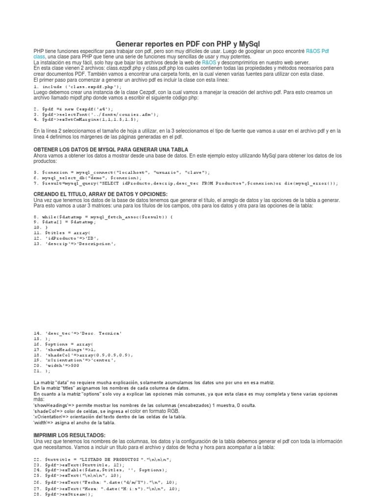 Generar Reportes en PDF Con PHP y MySql | PDF | Formato de Documento ...