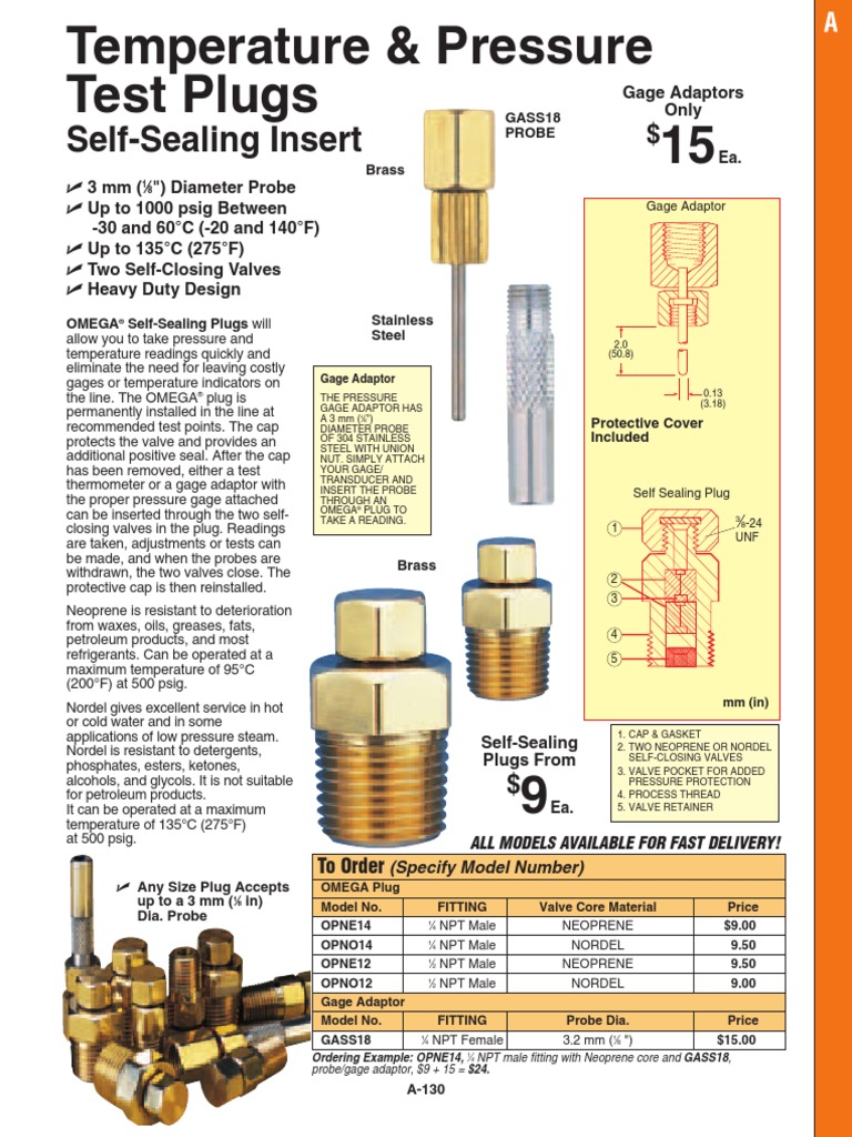 OMEGA, Temperature and Pressure Test Plugs | PDF | Flow Measurement | Hvac
