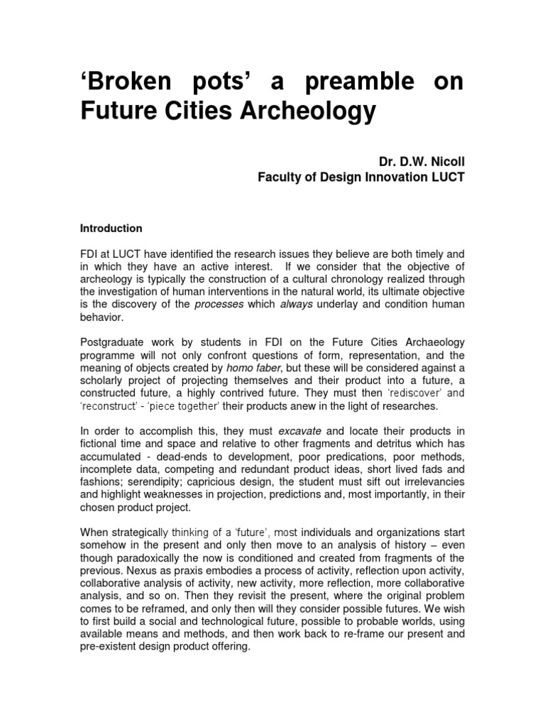 Broken Pots' A Preamble On Future Cities Archeology: Dr. D.W. Nicoll ...