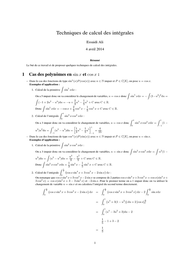 Techniques de calcul des intégrales sin^3 | PDF | Pi | Intégral