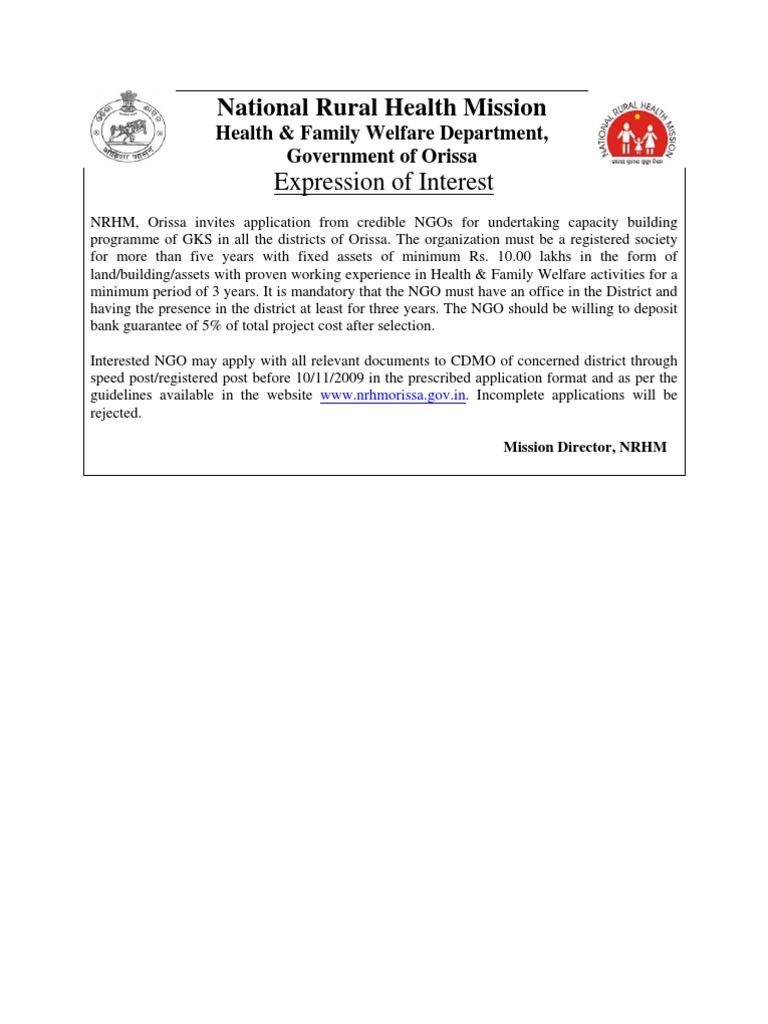 NRHM Orissa: NGO Capacity Building EOI | PDF | Capacity Building | Non ...