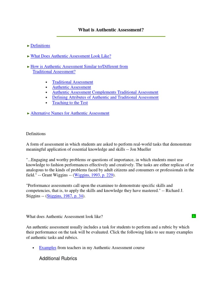 What Is Authentic Assessment | PDF | Educational Assessment | Rubric ...