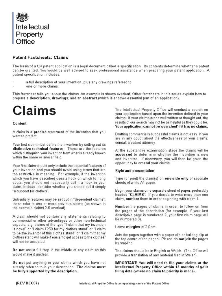 Fact Claims | PDF | Patent Claim | Patent Application