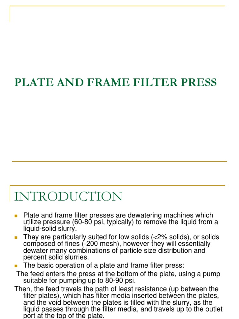 Plate and Frame Filter Press Overview | PDF | Filtration | Mechanical ...