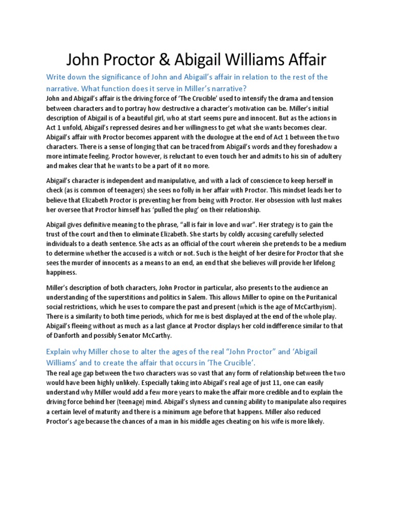John Proctor and Abigail William's Affair | Psychological Concepts ...