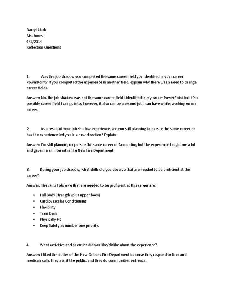 Job Shadow Reflection | Download Free PDF | Firefighter | Mentorship