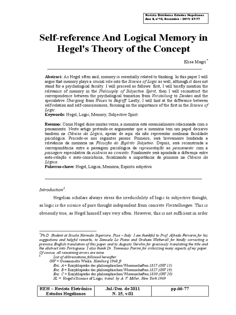 Hegel's Memory in Logic and Concept | PDF | Georg Wilhelm Friedrich ...