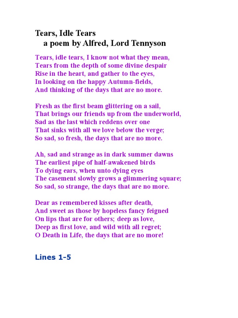 Tears, Idle Tears A Poem by Alfred, Lord Tennyson | PDF | Poetry