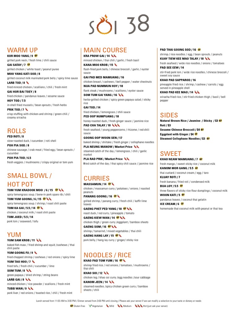 Soi 38 Dinner Menu | PDF | Thai Cuisine | Curry