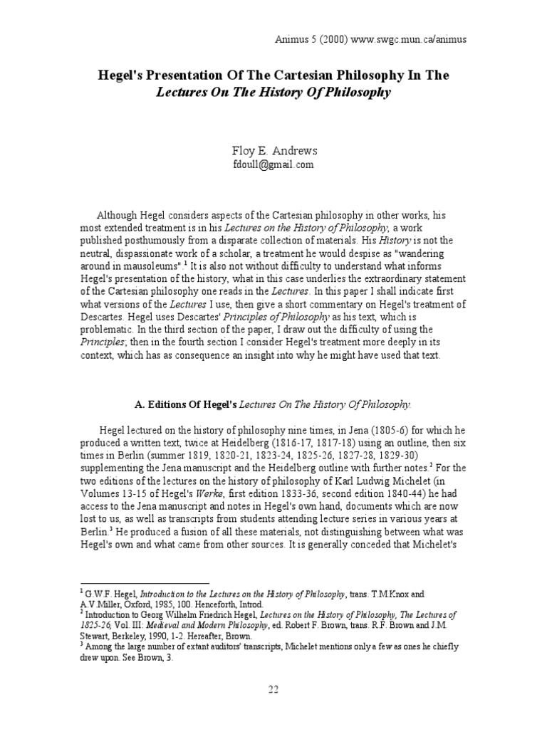 Hegel's Presentation of the Cartesian Philosophy | René Descartes ...