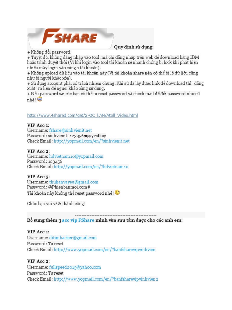 Account Fshare Vip | PDF