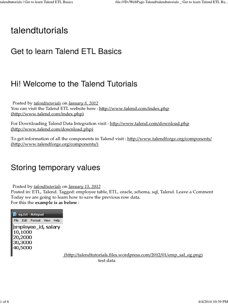 Talendtutorials Get To Learn Talend ET Basics | PDF | Java (Programming Language) | Oracle Database