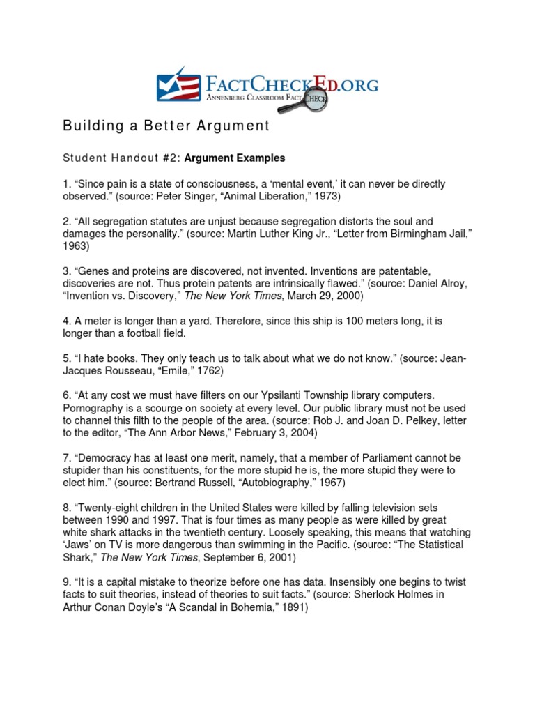 Student Handout Argument Examples | PDF | Natural And Legal Rights ...