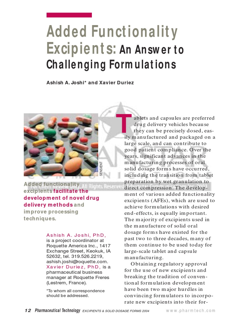 Added Functionality Excipients:: An Answer To Challenging Formulations ...
