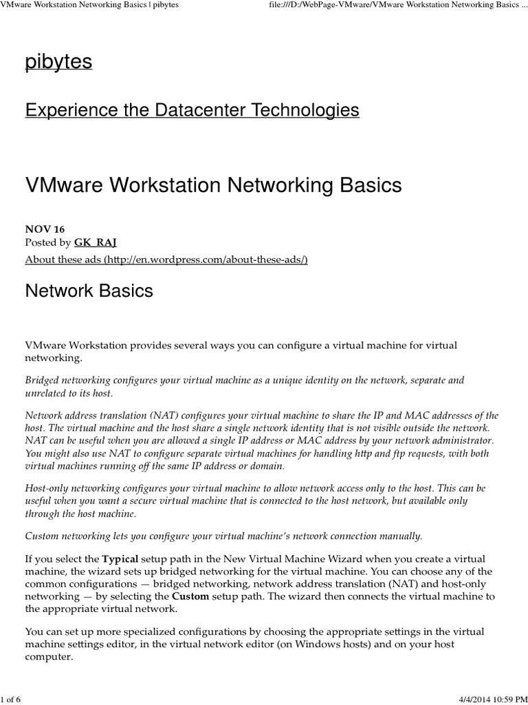 VMware Workstation Networking Overview | PDF | Virtual Machine | Ip Address