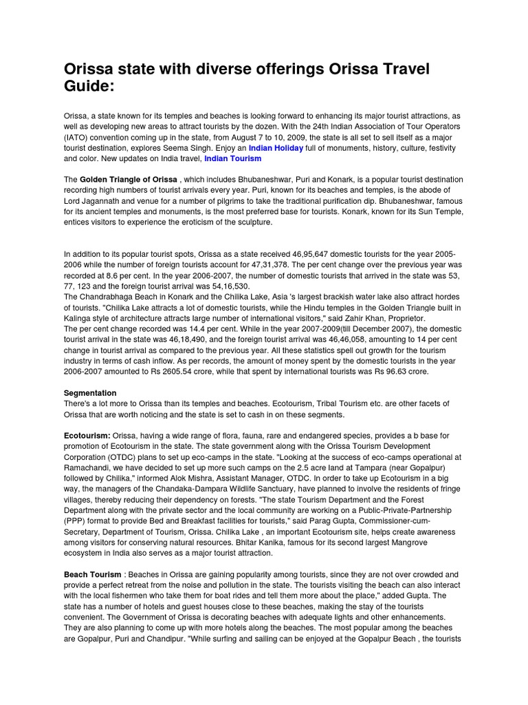 Orissa State With Diverse Offerings Orissa Travel Guide | PDF | Tourism | Hotel