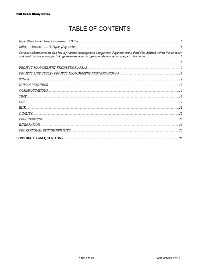 PMI Exam Study Notes | PDF | Business