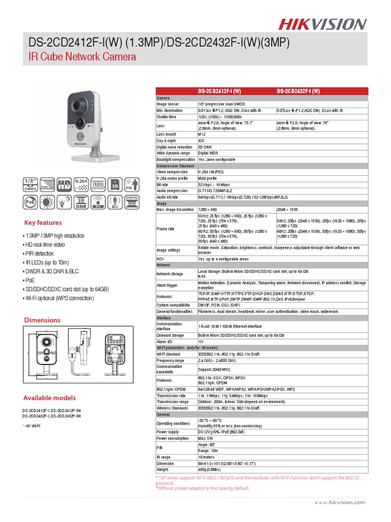 Hikvision DS-2CD2412F/I Camera Specs | PDF | Frame Rate | Ieee 802.11