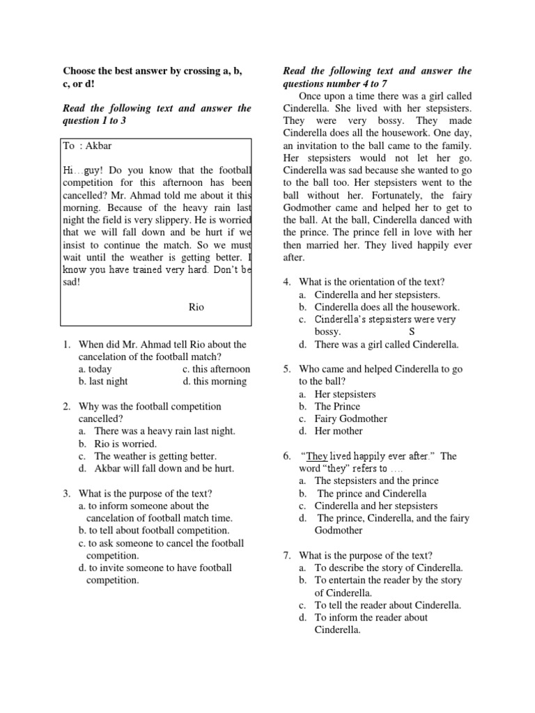 Choose The Best Answer by Crossing A, B, C, or D!: Read The Following ...