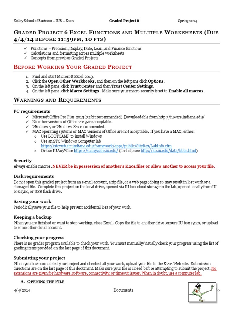 Instructions K201 GP6 Spring14 | PDF | Present Value | Microsoft Excel