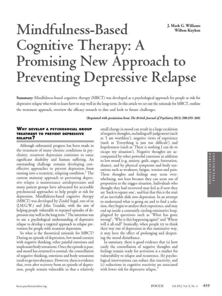 Mindfulness-Based Cognitive Therapy: A Promising New Approach To ...