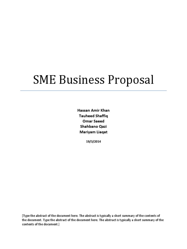 SME Business Proposal: Hassan Amir Khan Tauheed Shaffiq Omar Saeed ...