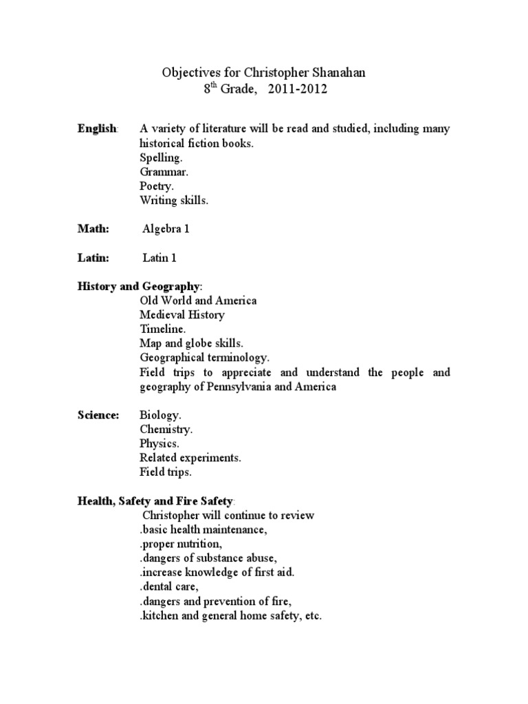 8th Grade Learning Objectives 2011-2012 | PDF | Foreign Language ...