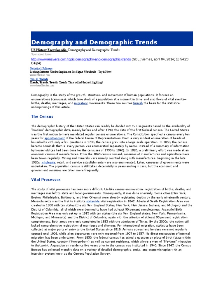 USA Demography and Demographic Trends | PDF | Census | Demography