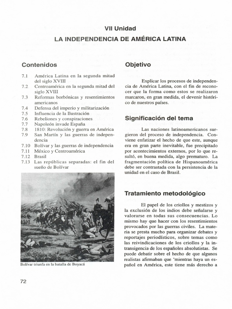 Unidad 7 - La Independencia de America Latina - Secundaria | PDF ...