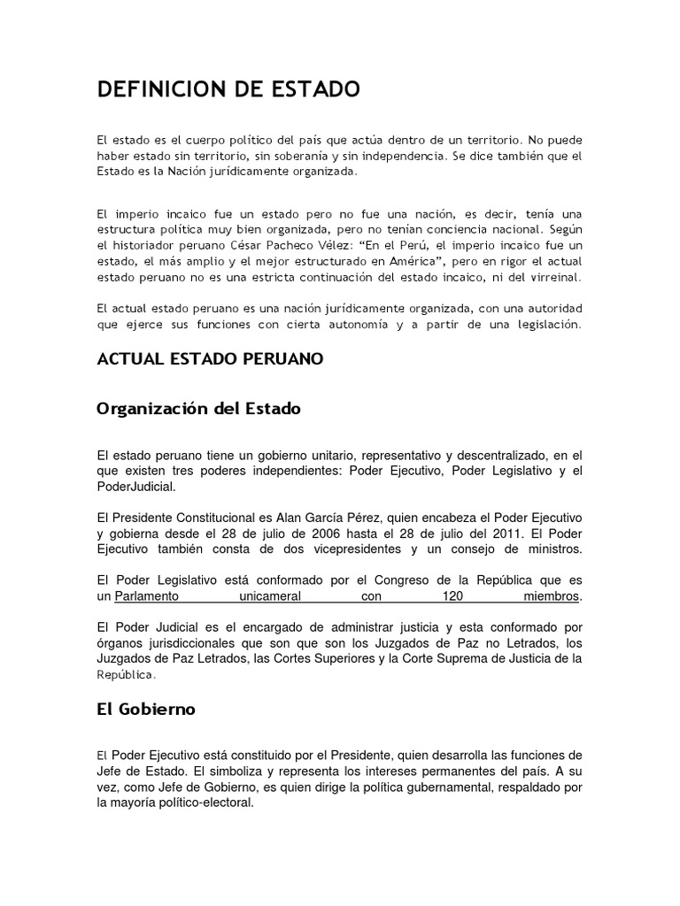 Definicion de Estado | Descargar gratis PDF | Estado (política) | Perú