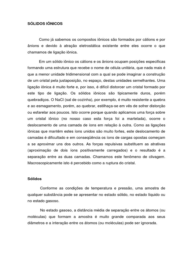 Sólidos Iônicos | PDF | Sólido | Cristal