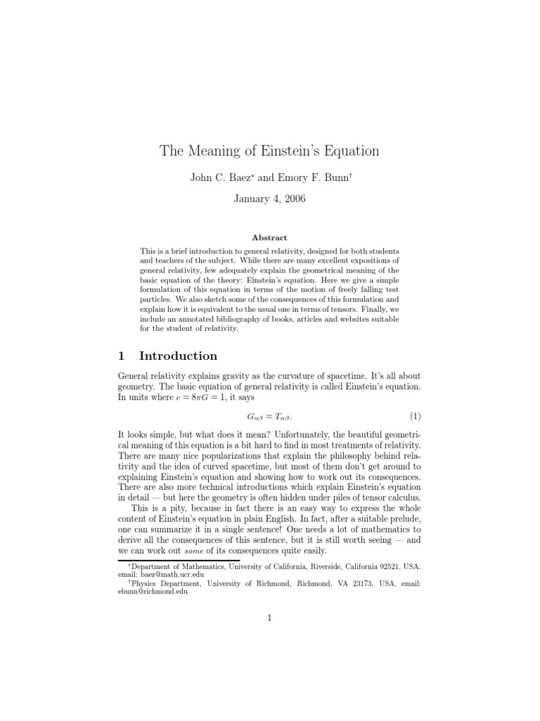 Einstein Fields Equations | Download Free PDF | General Relativity | Universe