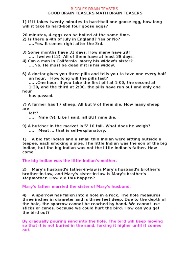 Engaging Riddles and Brain Teasers | PDF | Leisure