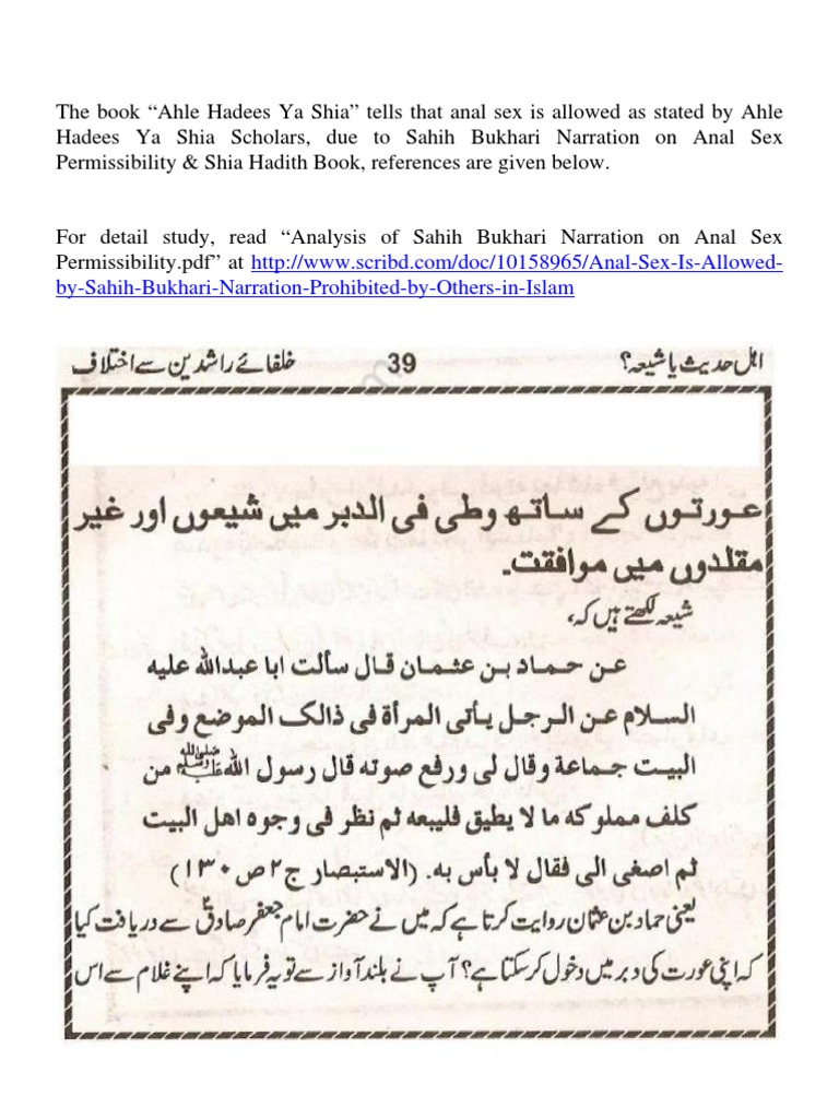 Ahle Hadith Ahle Hadees Ya Shia Scholars State About Anal Sex Pdf Hadith Islamic Texts