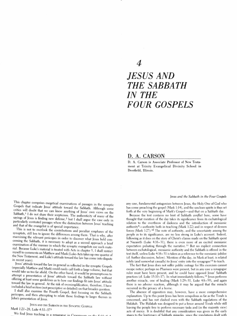 1982 Jesus and The Sabbath | PDF | Gospel Of Mark | Jesus
