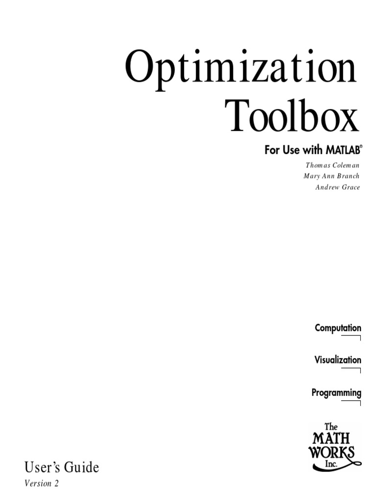 Optimization Toolbox: User's Guide | PDF | Least Squares | Mathematical ...