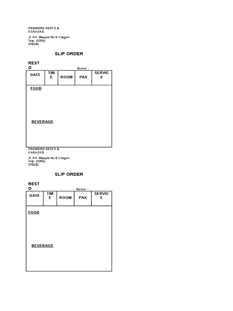 Premiere Resto & Karaoke Order Slip | PDF