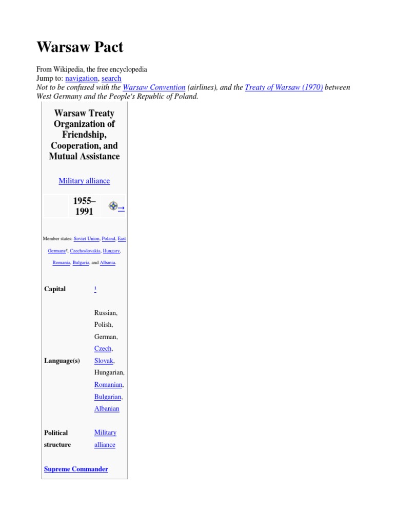 Warsaw Pact: Warsaw Treaty Organization of Friendship, Cooperation, and ...