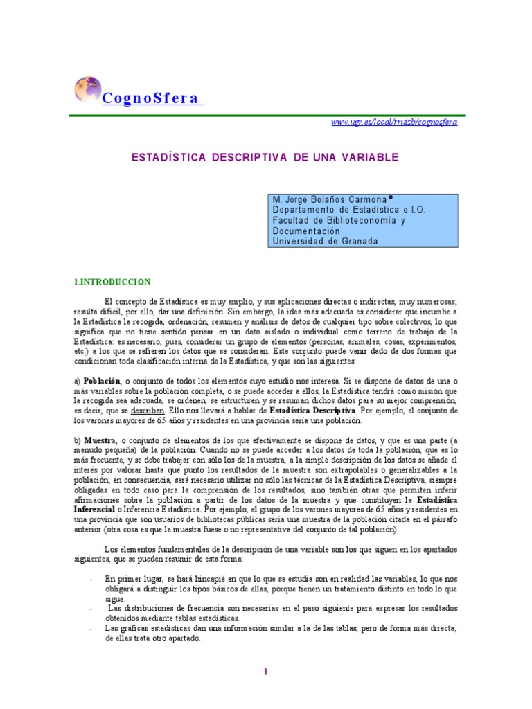 Estadistica Descriptiva Una Variable | PDF
