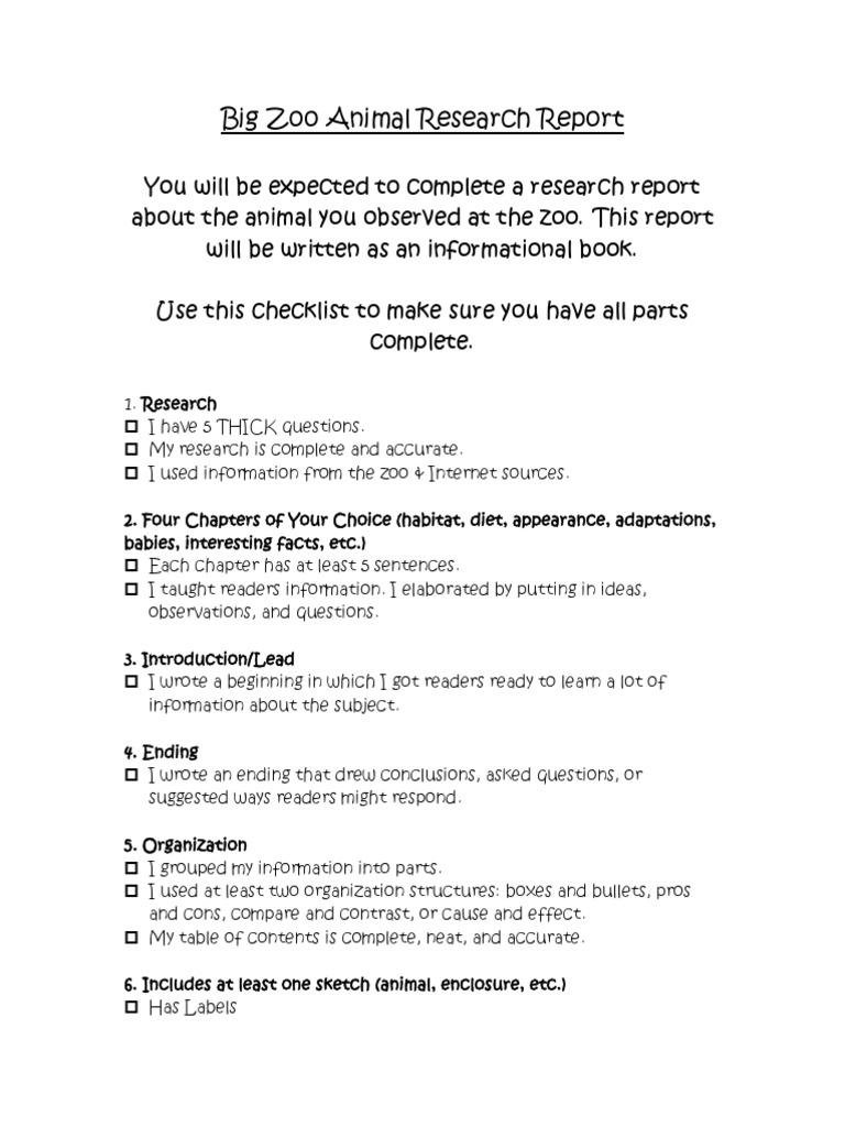 Big Zoo Animal Research Guide | PDF