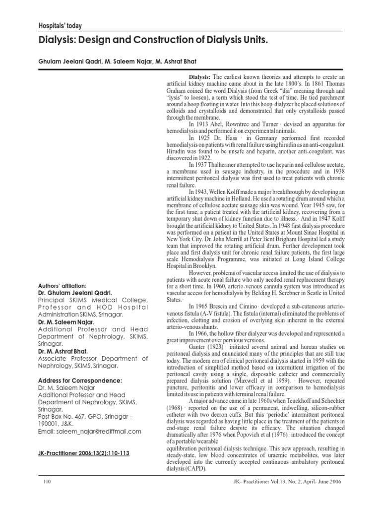 Dialysis Unit Design and Construction Guide | PDF | Dialysis | Hemodialysis